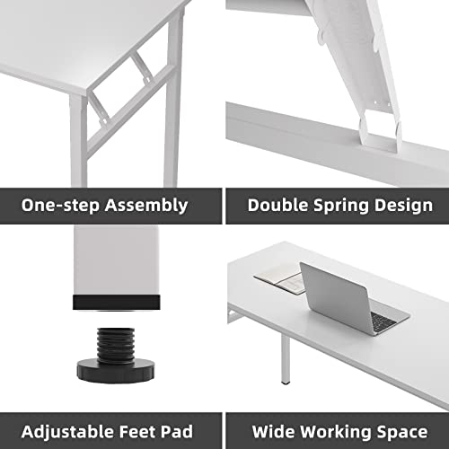 Need L Shaped Desk, Folding Computer Desk, 55 inches x 55 inches L Desk for Home Office, One-Step Assembly Foldable Table, White
