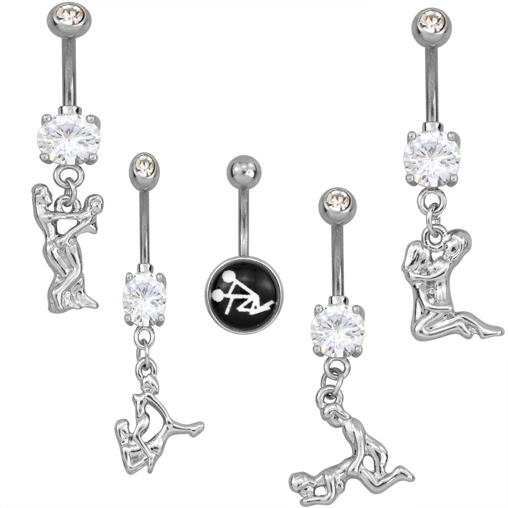 blue palm jewelry 5 - Kama Sutra Sex Position Nasty Surgical Steel Belly Button Dangle Ring 14 Gauge 3/8 Inch Barbell B625