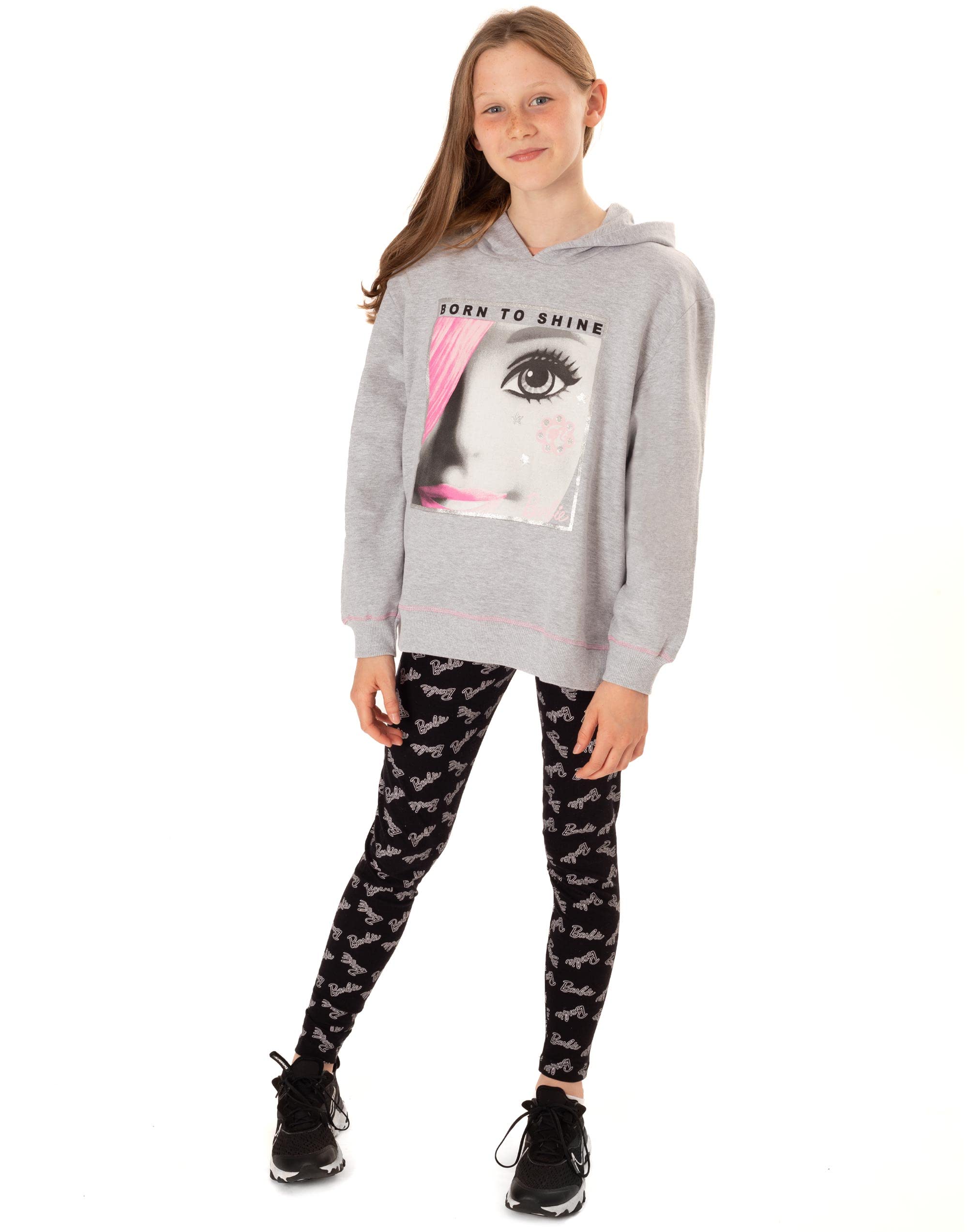 Barbie Hoodie & Leggings Girls Kids Doll Jumper Black Grey Clothes 3-4 Years