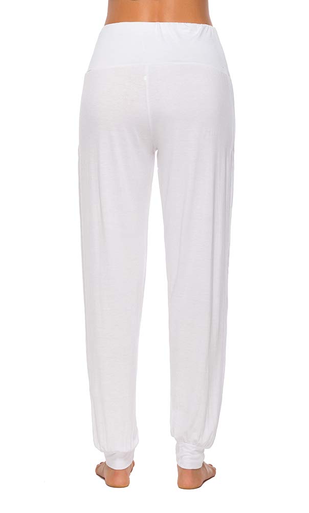 AvaCostume Womens Harem Yoga Pants Side Slit Sport Workout Sweatpants White M