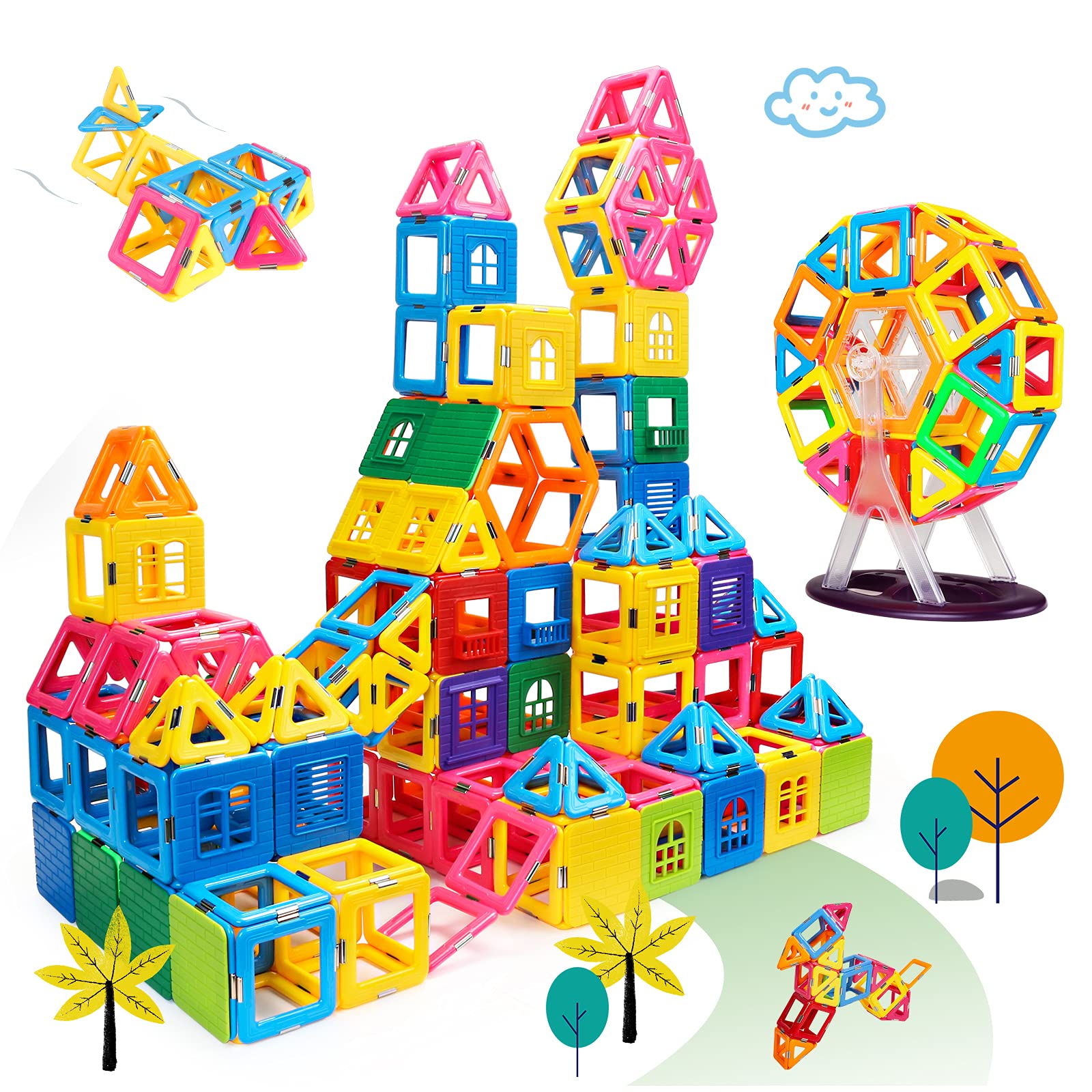 KIDCHEER Magnetic Tiles STEM Toddler Toys 100PCS Kids Magnet Building Blocks Game Educational Stacking Blocks Gift for Boys & Girls