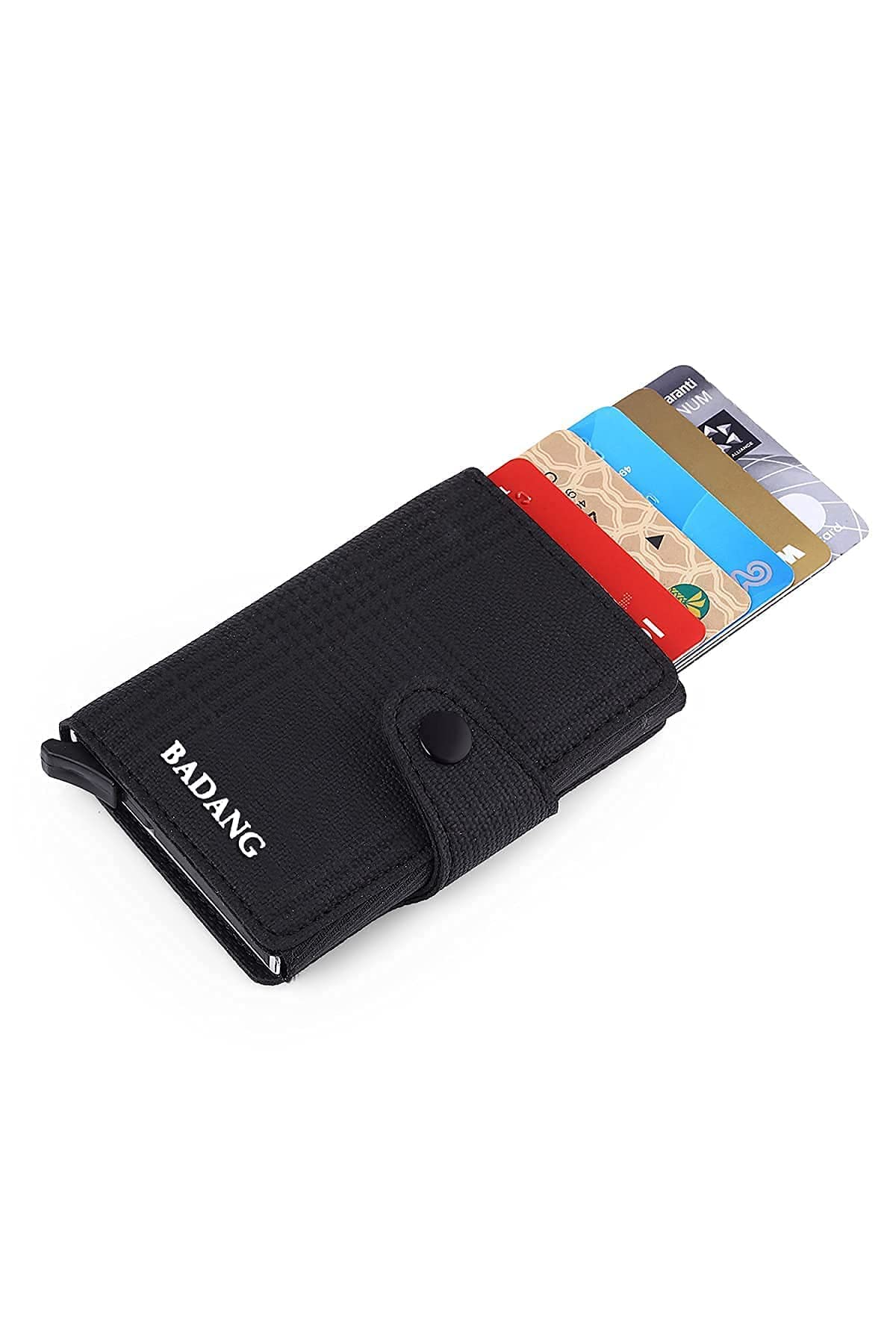 BADANG Classic Leather Mat Wallet, Belt, Credit Card Holder Gift Accessory Set, Card Holder and Belt Set (maximum 9 cards) And (maximum additional 6 cards) (Set of 3)… (Black)