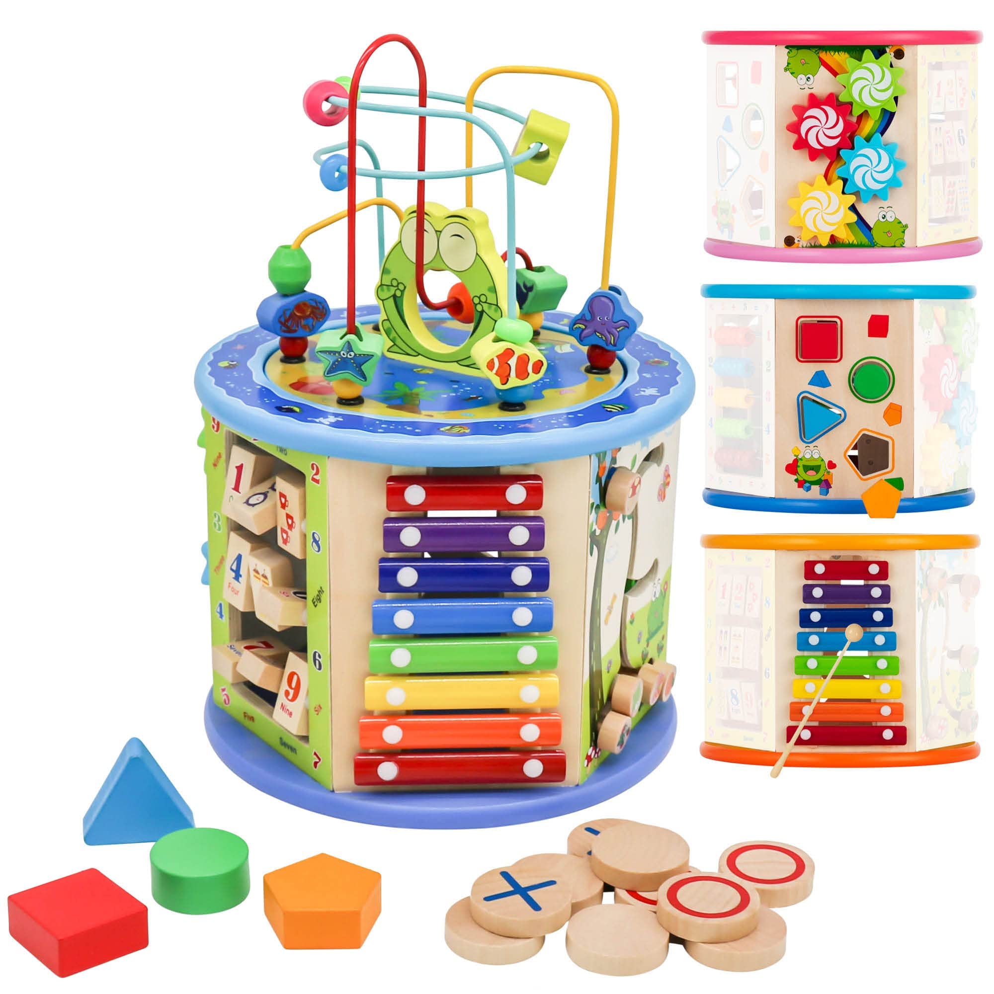KIDDERY TOYS Wooden Activity Cube for Toddlers 1-3 with Bead Maze - Birthday Gift Busy Baby Activity Cube for 6-Month-Old Baby