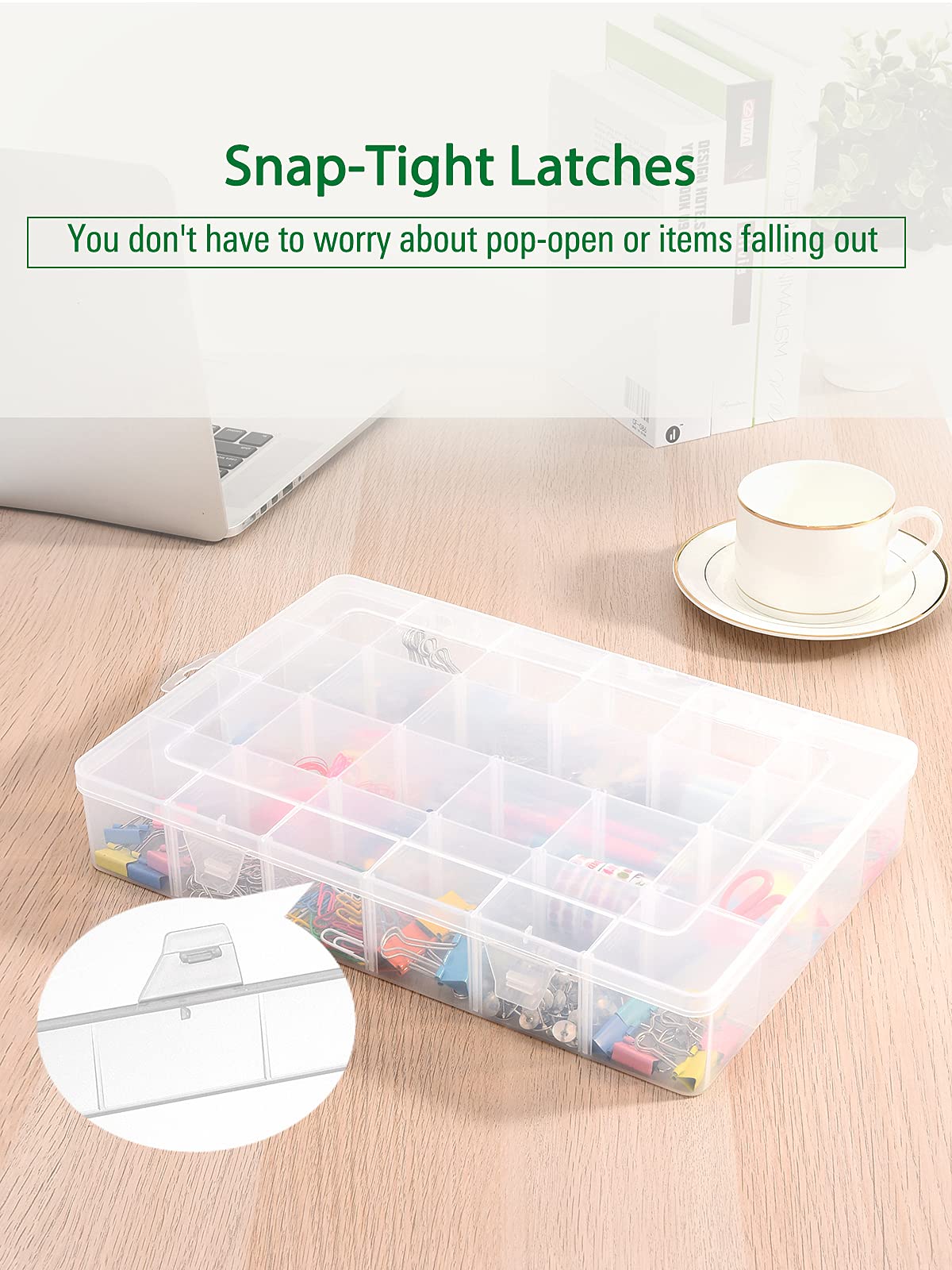iBune 2 Pack 24 Grids Large Plastic Compartment Container for Washi Tape, Bead Storage Organizer Box Case with Removable Dividers for Craft Tackles Tools, Size 13.1 x 8.7 x 2.1 in, White