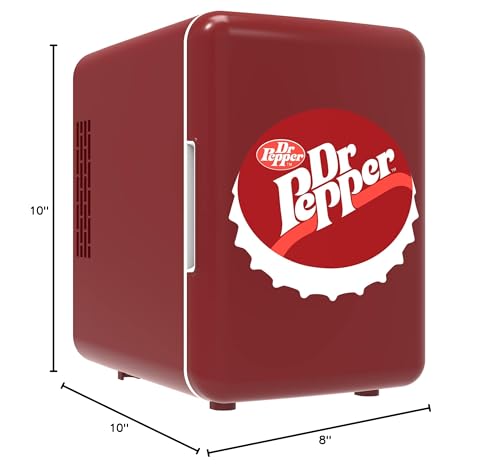 CURTIS MIS153DRP Dr. Pepper Retro Mini Portable Compact Personal Fridge Cooler, 4 Liter Capacity, 6 Cans, Makeup, Skincare, Freon-Free & Eco Friendly, Maroon