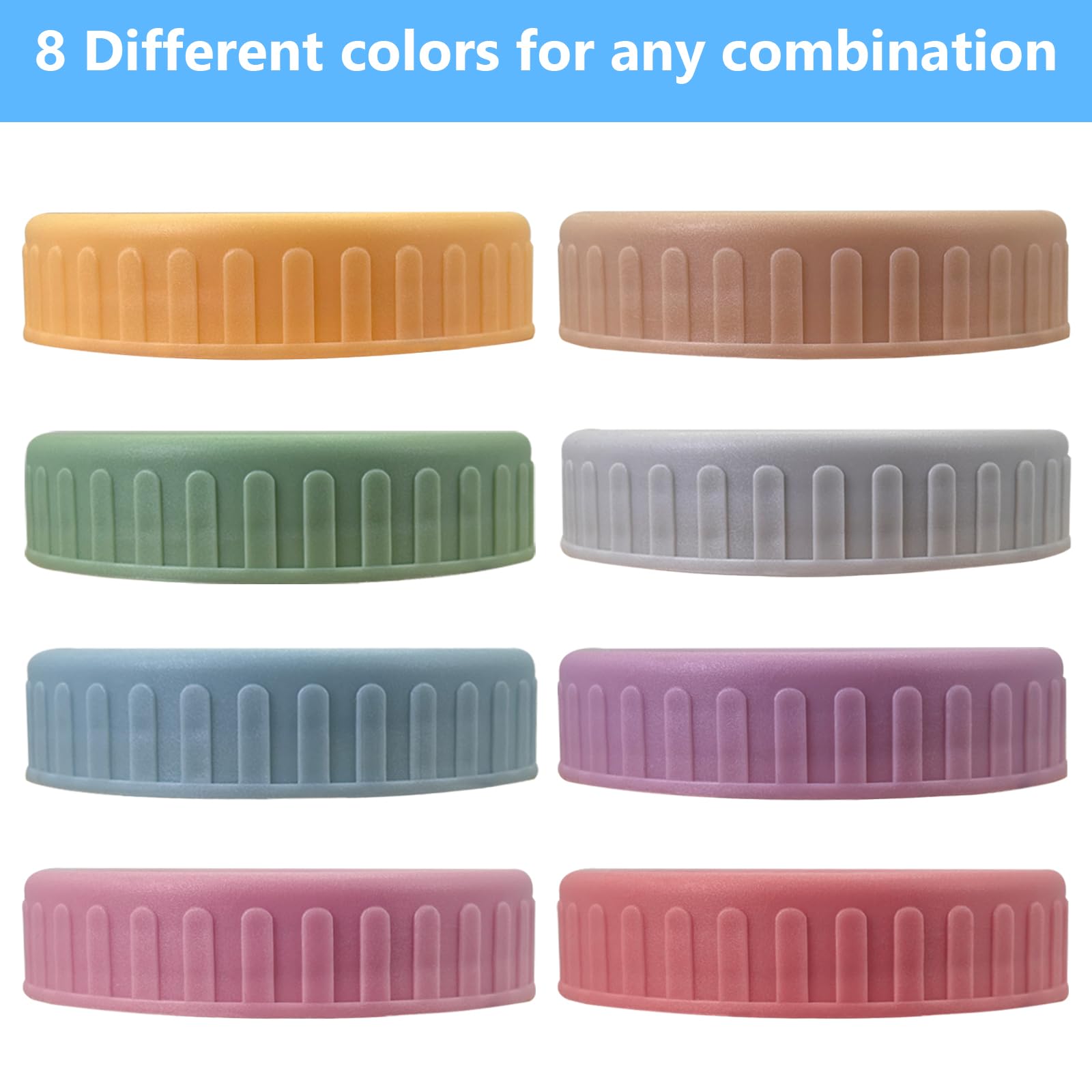 CJPSL Plastic Mason Jar Lids (8PCS) - Macaron Color Mason Jar Lids for Mason Jars, Ball Jars, Kerr Jars, etc. with Silicone Rings,Thickened and leakproof, Reusable Jar Lid Tops. (Regular mouth 70 mm)