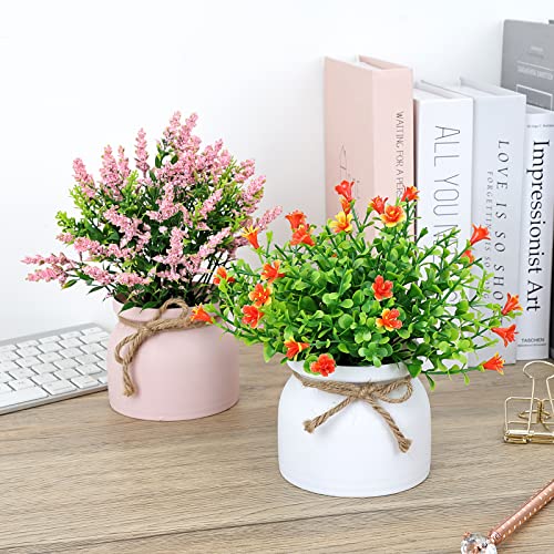 CEWOR 6pcs Fake Potted Plants Small Faux Plants Indoor Artificial Flowers Outdoor in Macaron Pot, Desk Plants for Home Indoor Bathroom Kitchen Shelf Office Decor