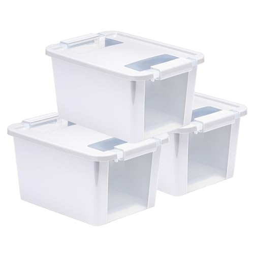 Curver Set of 3 Small VersaBox Plastic Organization and Storage Box with Secure Latching Lid, White