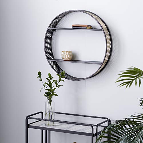 Deco 79 Metal 2 Shelves Wall Shelf, 26" x 5" x 26", Black