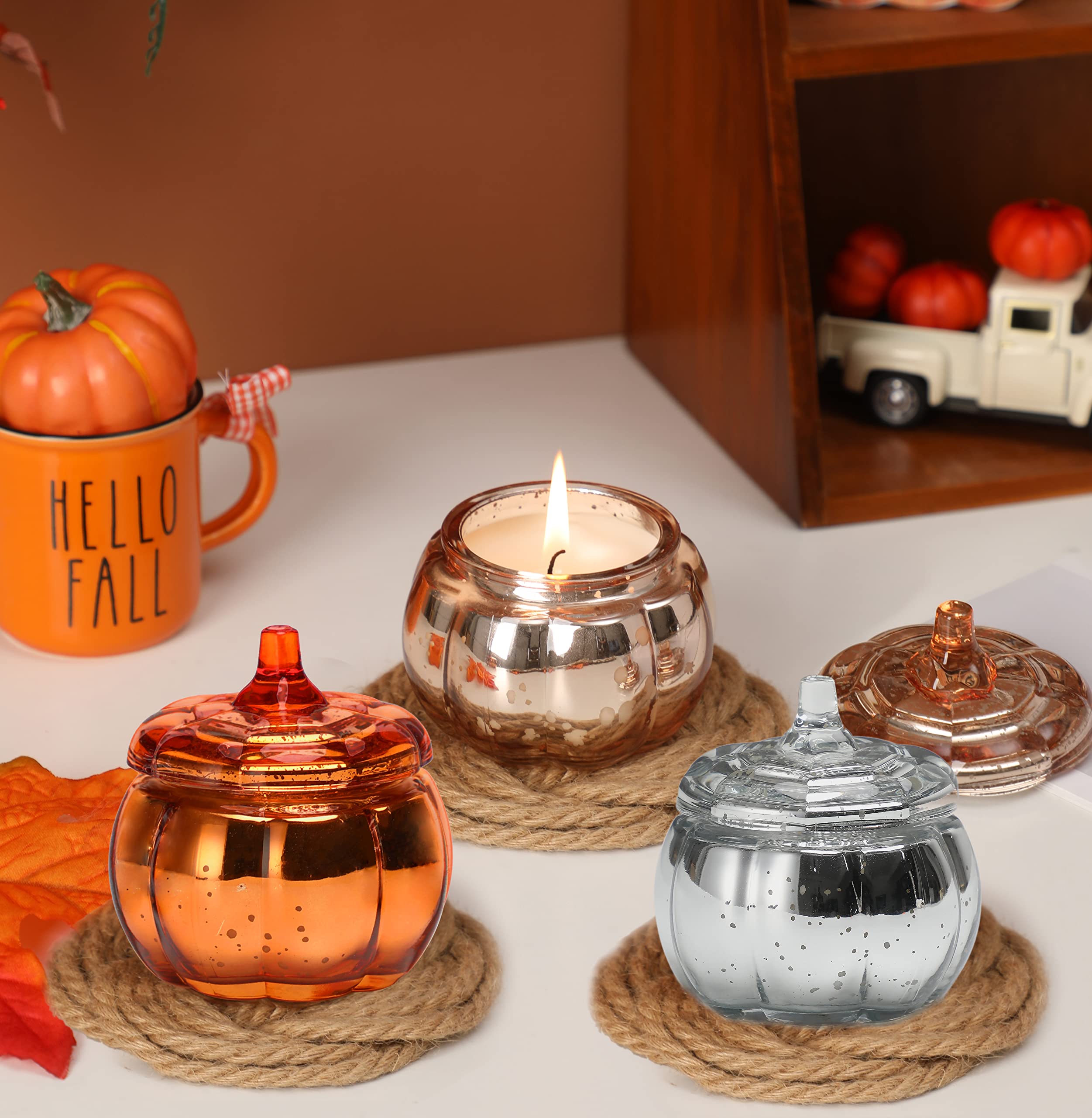 Pumpkin Shaped Candle, Fall Farmhouse Decoration, Autumn Pumpkin Spice Scented Set, Halloween Thanksgiving Candle Gift(3 x 4.5oz)
