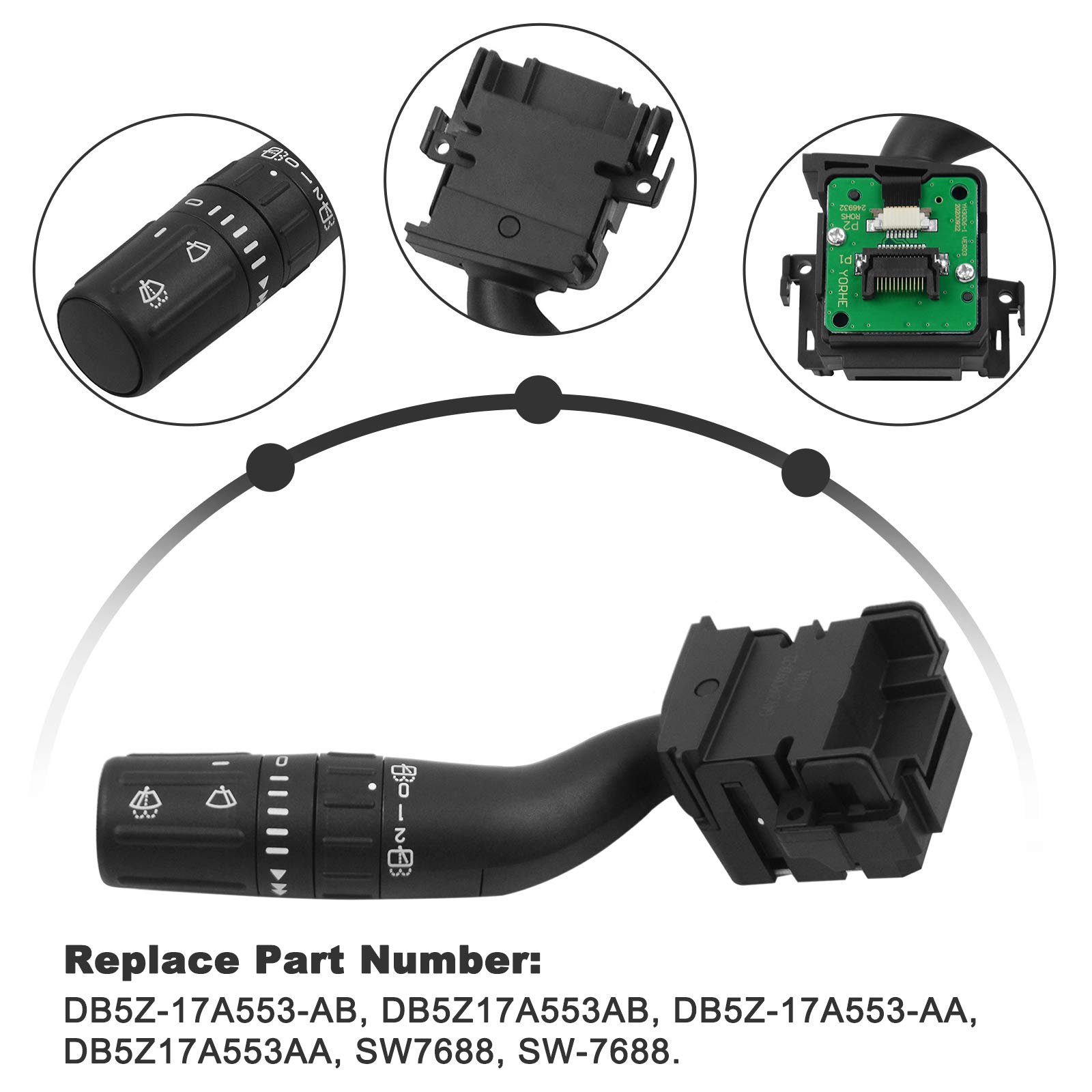 Bicos SW7688 Windshield Wiper Switch Compatible with Edge 2011-2014 Explorer 2011-2019 Police Interceptor Utility 2013-2019 Lincoln MKX 2011-2015 Replacement# DB5Z-17A553-AB DB5Z17A553AB