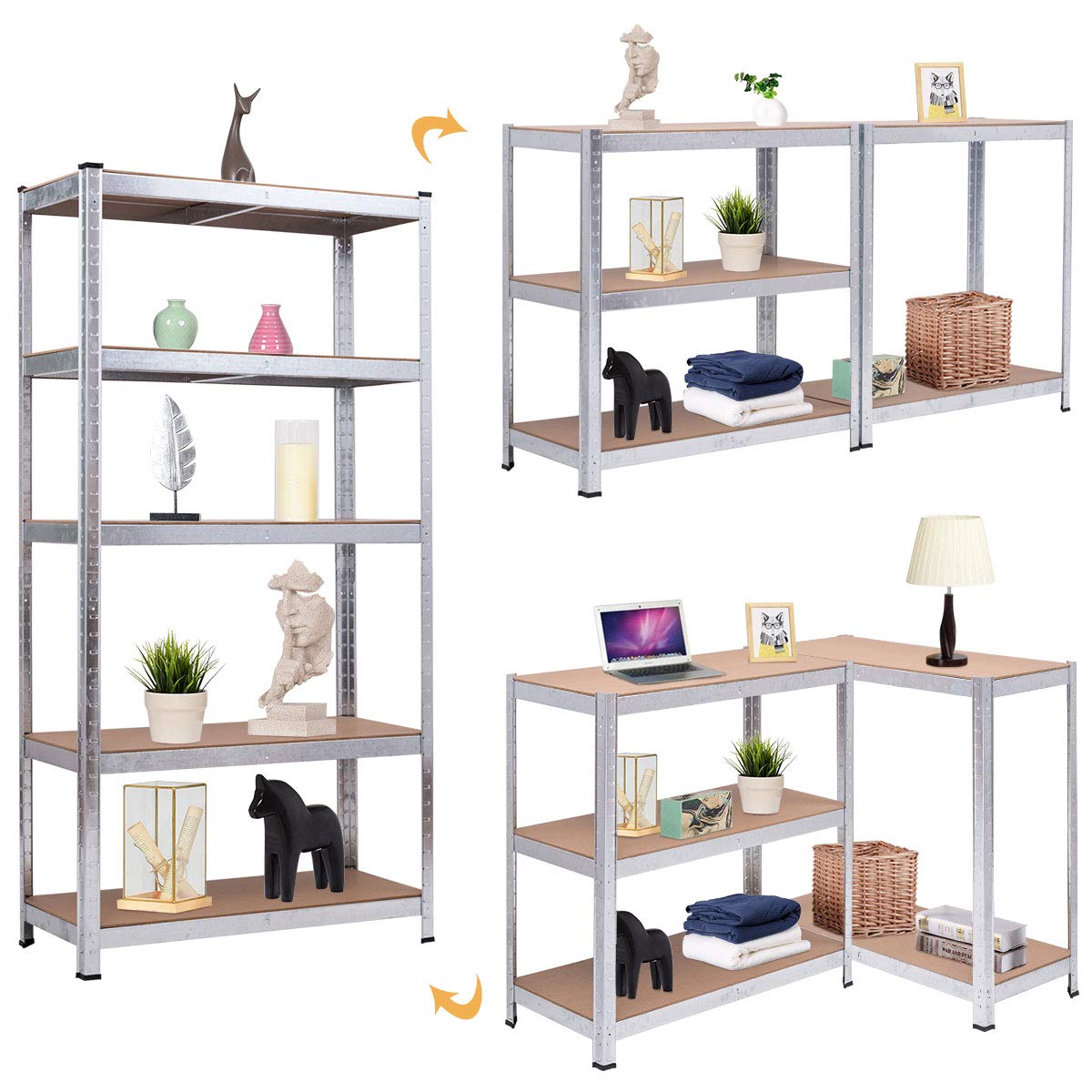 Giantex 2 Pieces Shelving Rack Storage Shelf Steel Garage Utility Rack 5-Shelf Adjustable Shelves Heavy Duty Display Stand for Books, Kitchenware, Tools Bolt-Free Assembly 36"x 16"x 72'', Silver