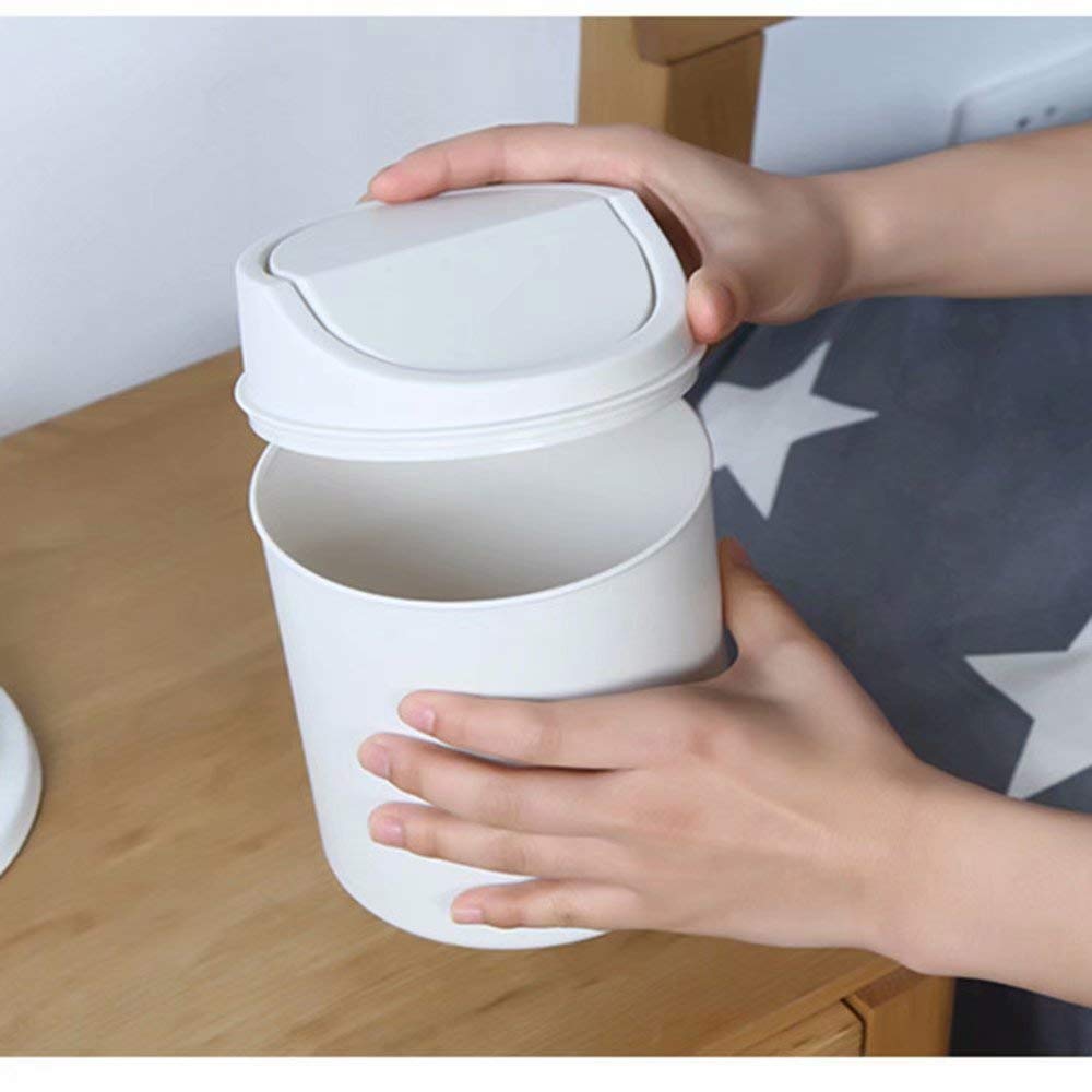 Emivery Plastic Desktop Mini Waste Can with Swing Lid Tiny Trash Can Trash Bin Pencil Holder for Desk Car Office Kitchen,White