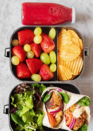 G.a HOMEFAVOR Divided Stainless Steel Bento Box, 2 Compartments Lunch Box, Lock Clips Design, 1200ML Metal Lunch Box Containers, Steel Lunch Box, Sandwich Container - Dishwasher Safe - Leak Proof