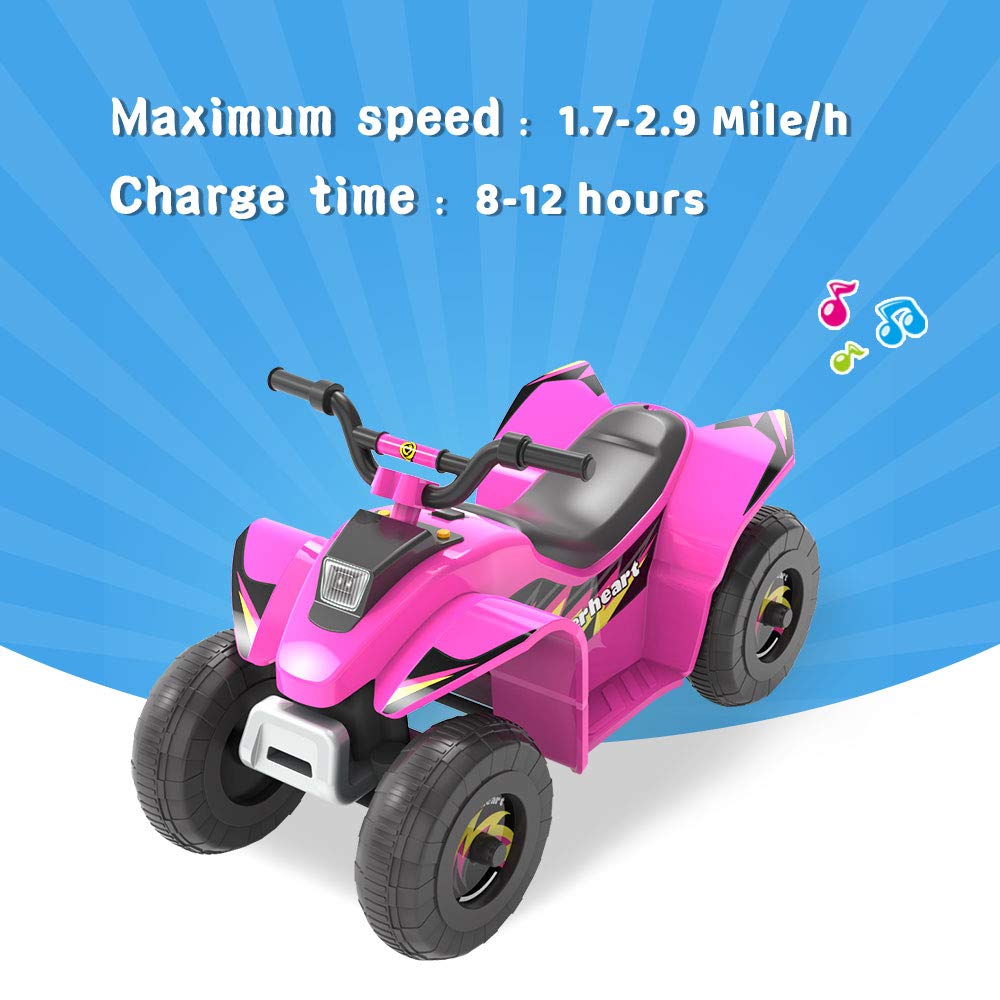 HOVER HEART 6V Electric Mini ATV Quad, 4 Color Beach Car Ride on Equiped with Backward and Forward Control Suitable to 3 Years Old Kids