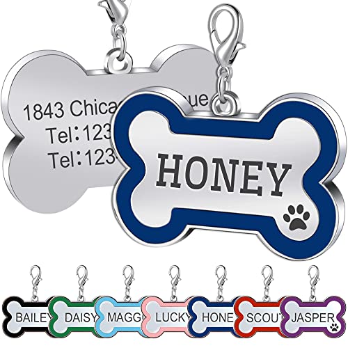 JATEBI Pet ID Tags,Personalized Dog Tags and Cat Tags,Engraved Both Sides Bone Shape Collar Pendant Custom Pet Supplies Engrave Name Number Gift for Cats Puppies Tags(L Royal Blue)