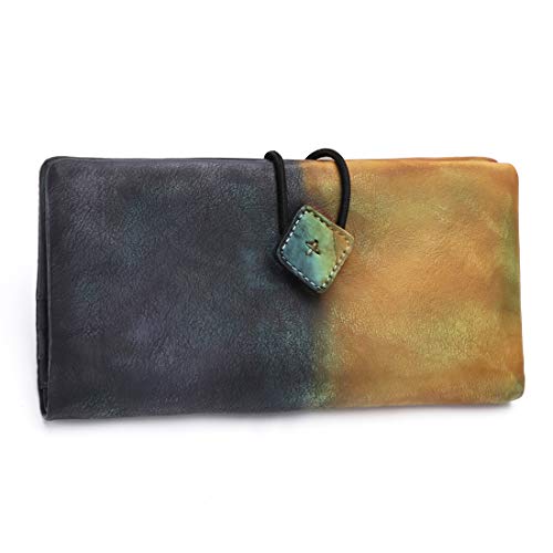 Genuine Leather Wallet for Women long Purse Slim Clutch vintage cowhide handmade Cash Card Holder Organizer (Brown)