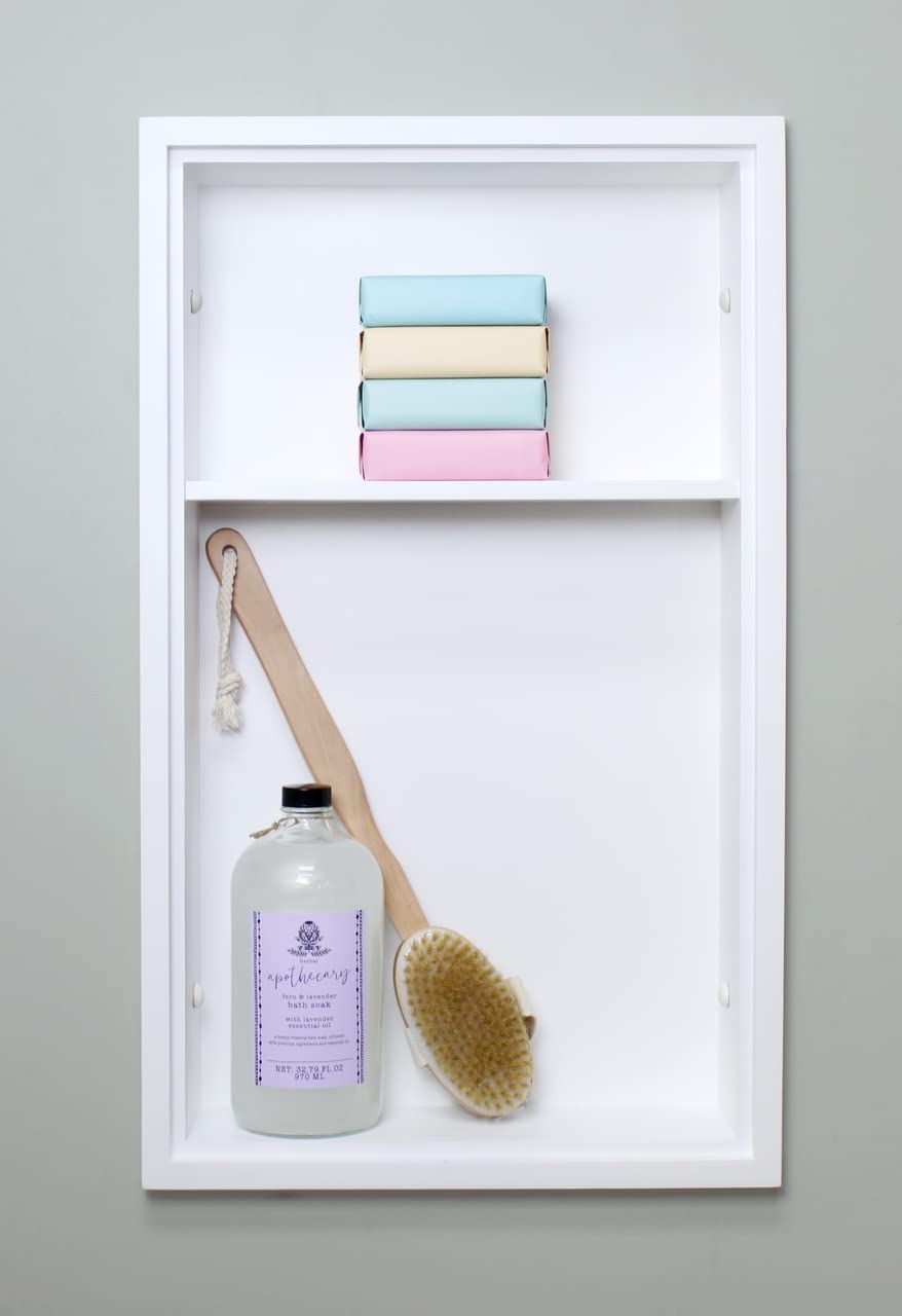 Fox Hollow Furnishings 14x24 Recessed Sloane Wall Niche - Wall Shelf for Storage and Home Decor, 2 Shelves (White with Plain Back)
