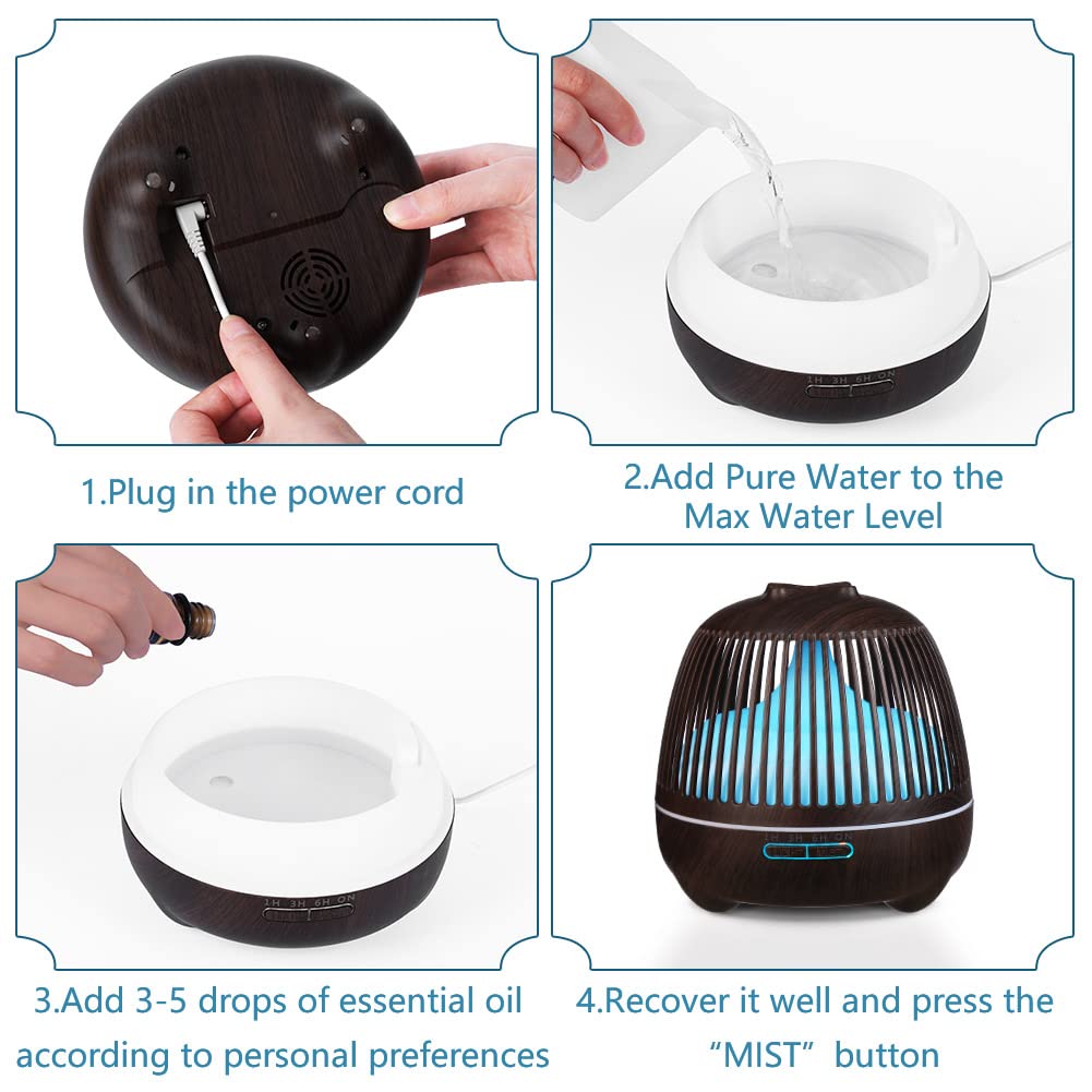Aromatherapy Essential Oil Diffuser Humidifier: LaAria Ultrasonic Cool Mist Aroma Diffuser 550ml Electric Auto-Off Scent Air Vaporizer with 7 Color Lights for Home Office
