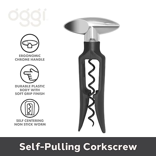 OGGI Wine Bottle Opener, Self Pulling Corkscrew - Self-Centering Non-Stick Wine Opener Cork Screwer, Effortless Wine Corker - Black 8.5"