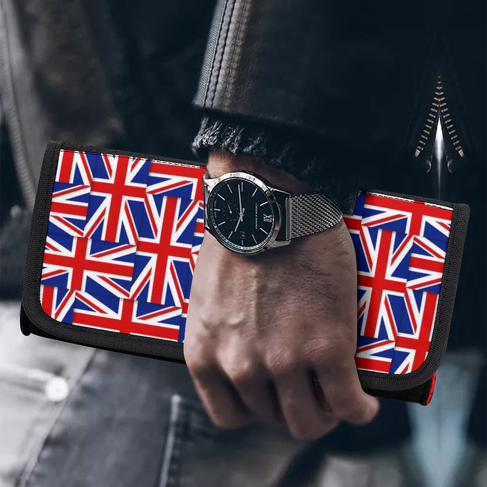 British Flag Pattern Carrying Bag Compatible with Switch Protective Case Slim Felt Pouch with 5 Game Cartridges Holders