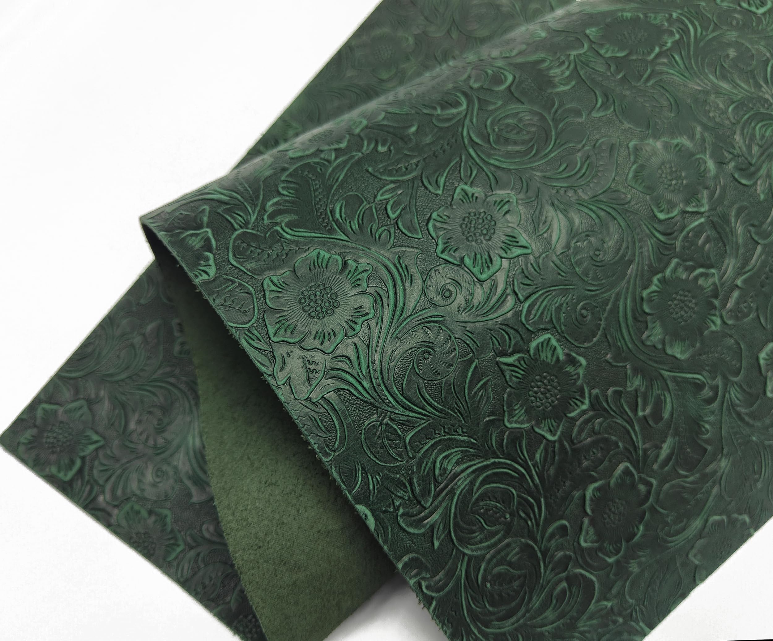 DOQN Bump Texture Genuine Leather Sheets Plain Geometric Pattern Printed Leather Sheet for Crafts (Green, 6"x12")