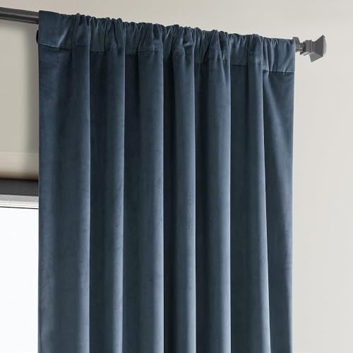 HPD Half Price Drapes Heritage Plush Velvet Curtains 96 Inches Long Room Darkening Curtains for Bedroom & Living Room 50W x 96L, (1 Panel), Avalon Blue
