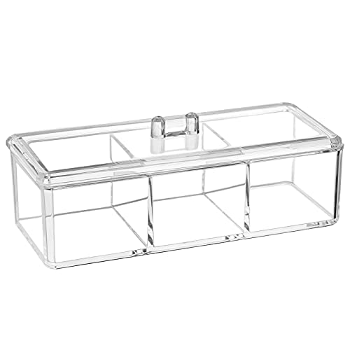 dedoot Plastic Drawer Organizer, Clear Acrylic Vanity Desk Storage and Organizer, 3 Compartment Make Up Holder with Lid Bathroom Display Storage Container for Jewelry, Small Items, 9.17x3.7X3.46 Inch