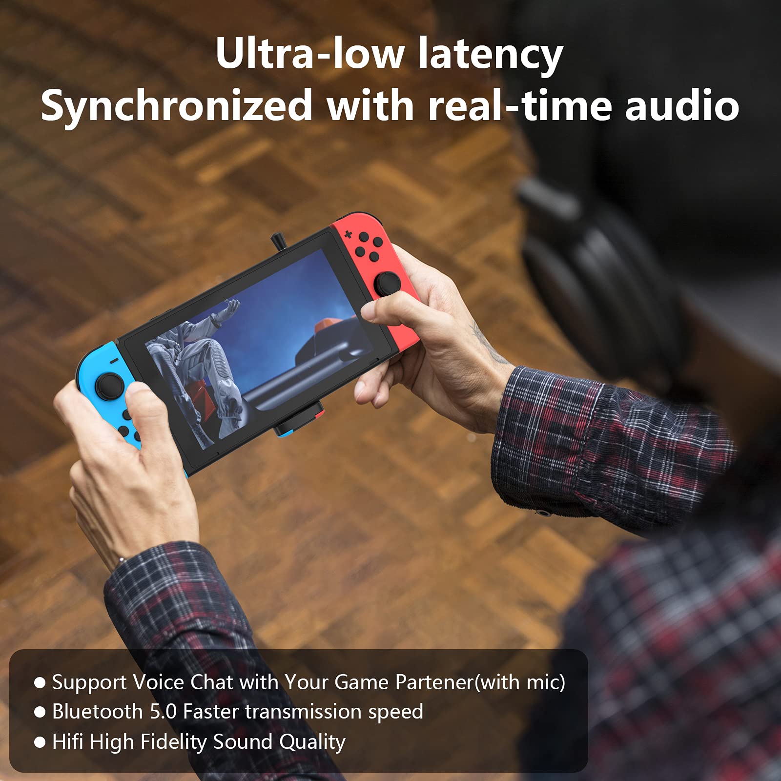 Bluetooth Audio Transmitter - DOODA Wireless Audio Bluetooth 5.0 Transmitter (USB - Type C) with Low Latency & in-Game Chat Microphone Compatible with PC/Laptop/PS5/PS4/Switch/Switch Lite/OLED