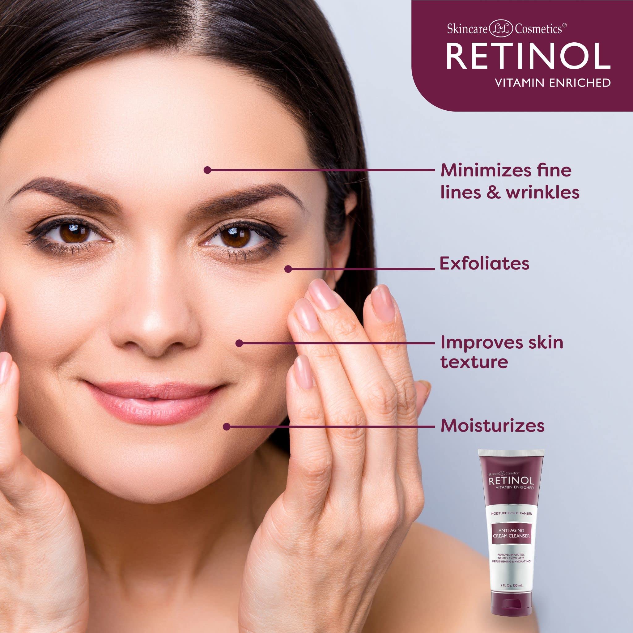Retinol Anti-Aging Cream Cleanser – Daily Deep Cleansing Facial Wash Exfoliates to Improve Skin’s Texture & Moisturizes for Cleaner, Softer Face – Renewing Vitamin A Minimizes Fine Lines & Wrinkles