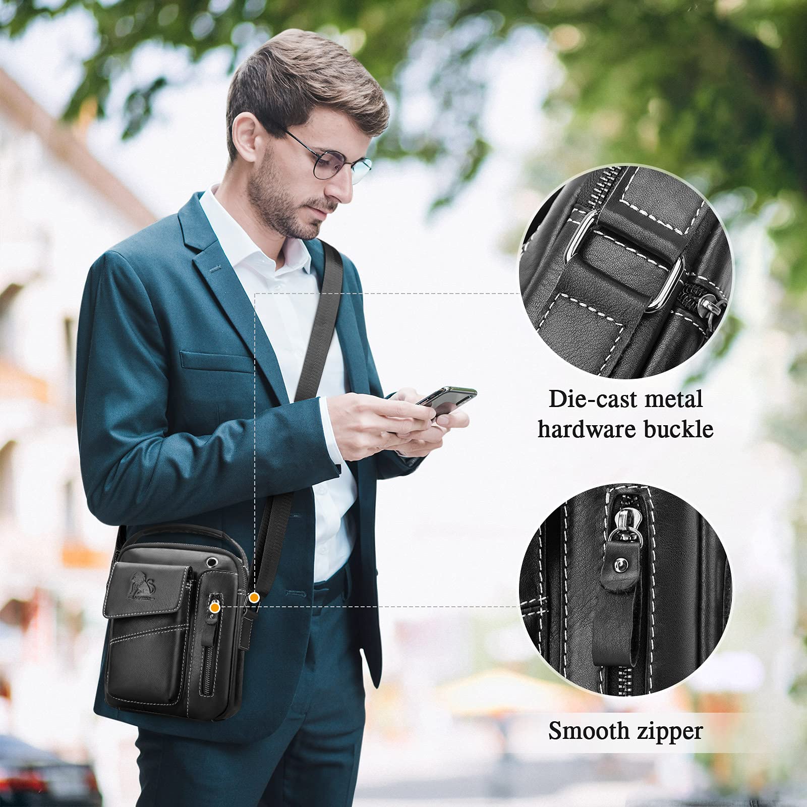 BAIGIO Men's Genuine Leather Shoulder Bag CrossBody for Men Messenger Briefcase Handbag Satchel Bag Leather Purse