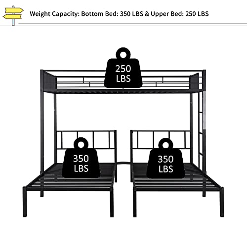 Dolonm Triple Bunk Beds, Twin Over Twin Bunk Beds for 3, Metal Triple Bunk Bed with Guardrails, 3 Twin Bunk Beds for Kids Teens Boys Girls (Black)