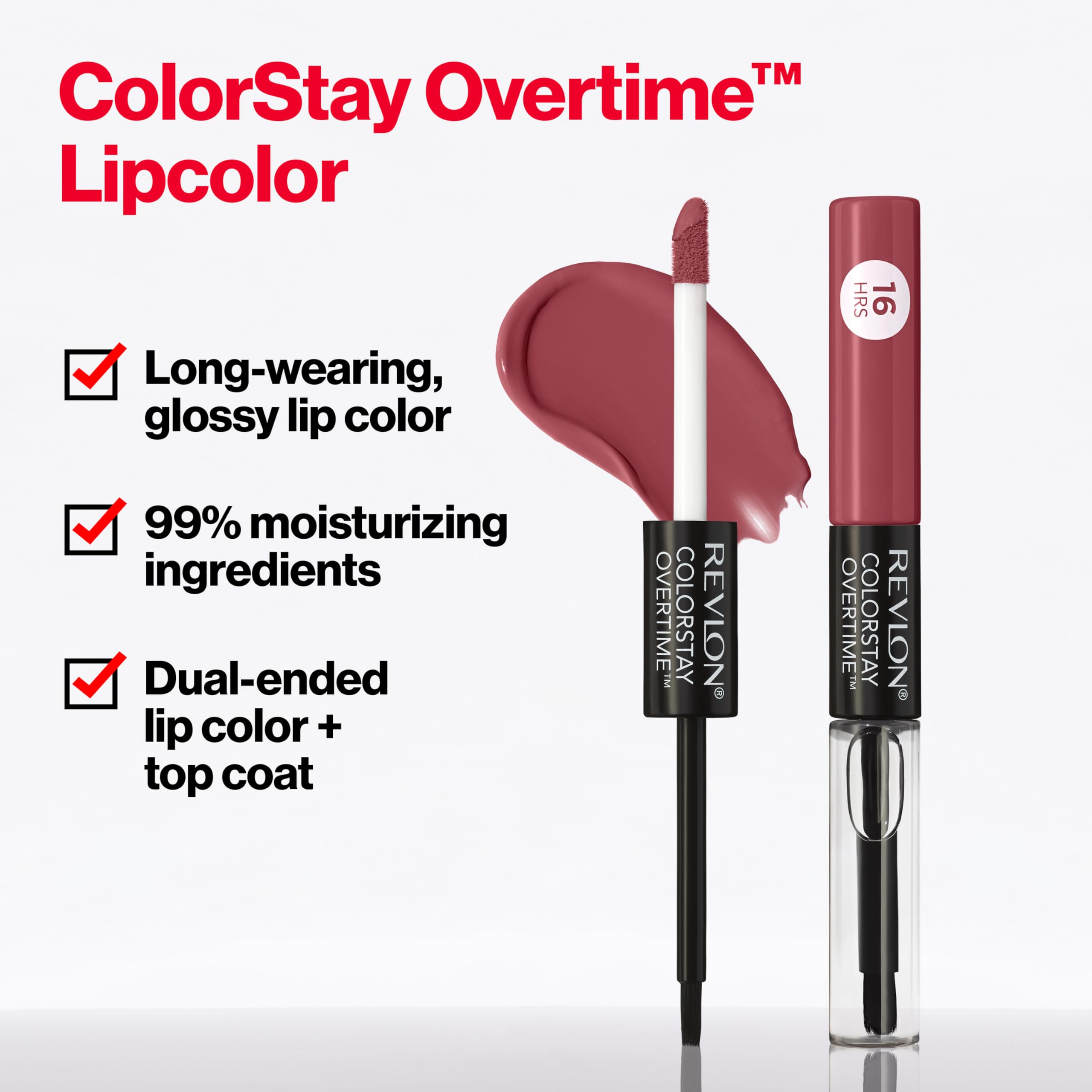 Revlon Liquid Lipstick with Clear Lip Gloss, ColorStay Overtime Lipcolor, Dual Ended with Vitamin E, 280 Stay Currant, 0.07 Fl Oz
