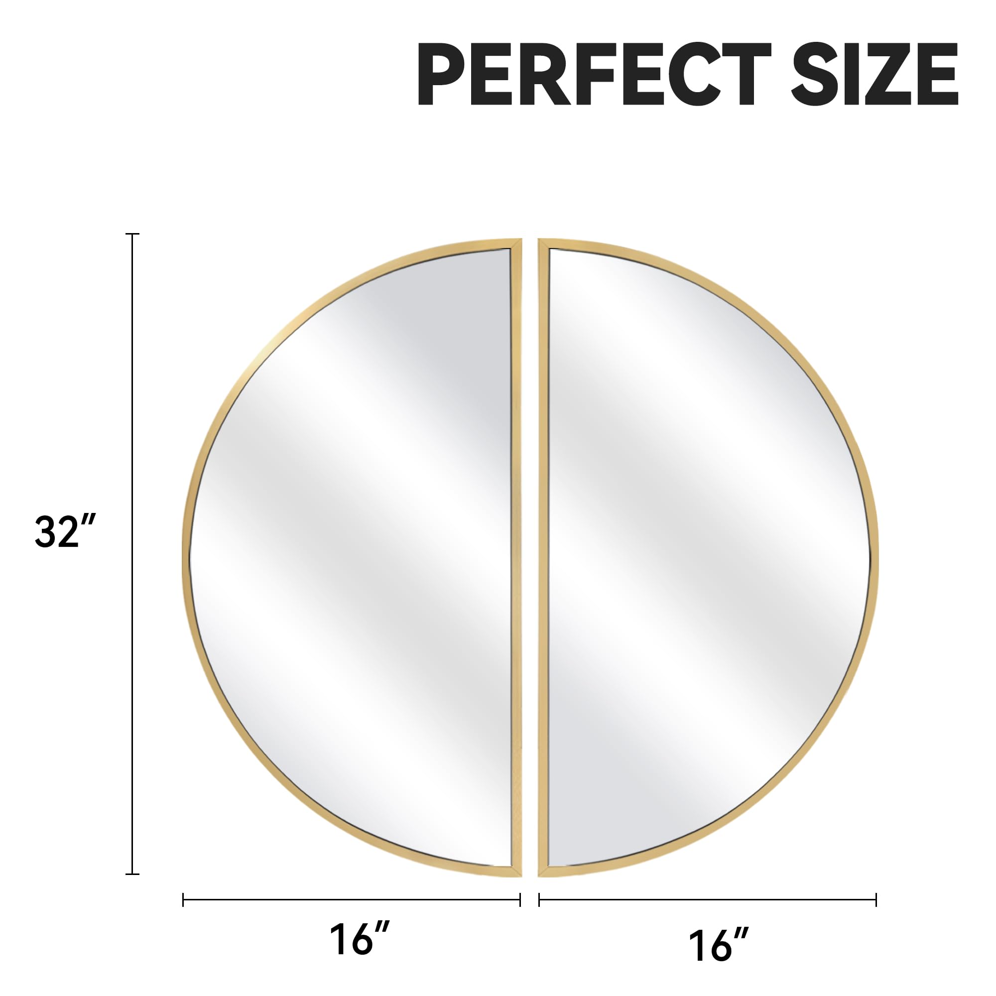 Dorlicecass Wall Mirror- Gold Bathroom Mirror Metal Frame Half Circle Mirror DIY for Bathroom, Bedroom, Living Room, Cloakroom, Entryway
