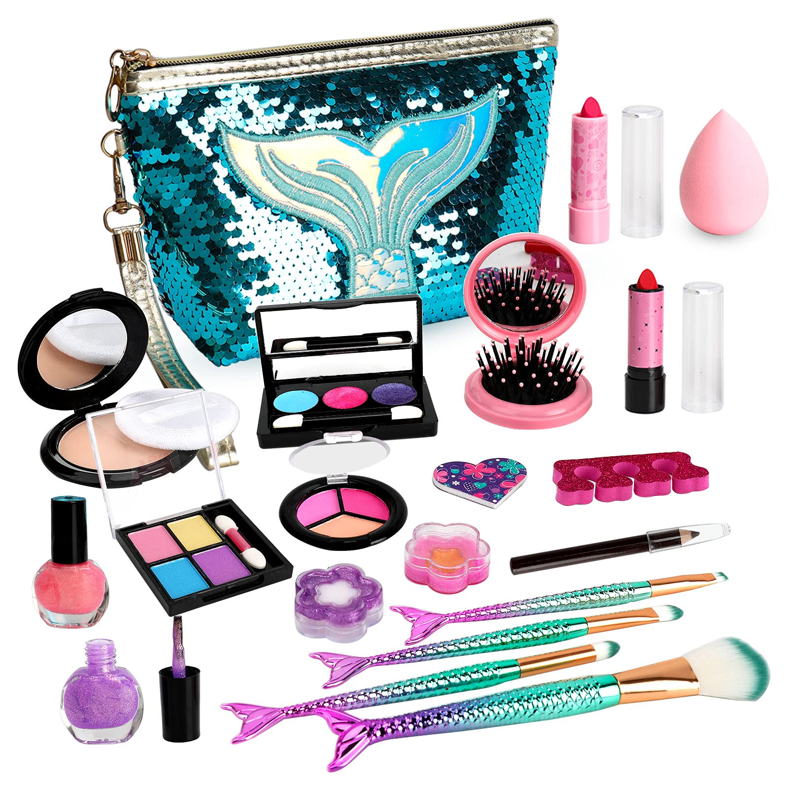 Kids Makeup Kit for Girl, Toddler Makeup Kit, Play Makeup for Little Girls, Washable Children Makeup Set, Mermaid Princess Birthday Girls Gift Toys for Age 4 5 6 7 8 9 Year Old