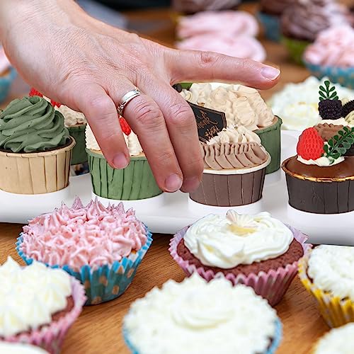 Geetery Cupcake Containers Cupcake Carriers for 48 Cupcakes or 4 Large Cakes 4 Tier Cupcake Holder with Lid Plastic Cupcake Storage Containers Cupcake Box Stackable Trays for Cookie Muffin, White