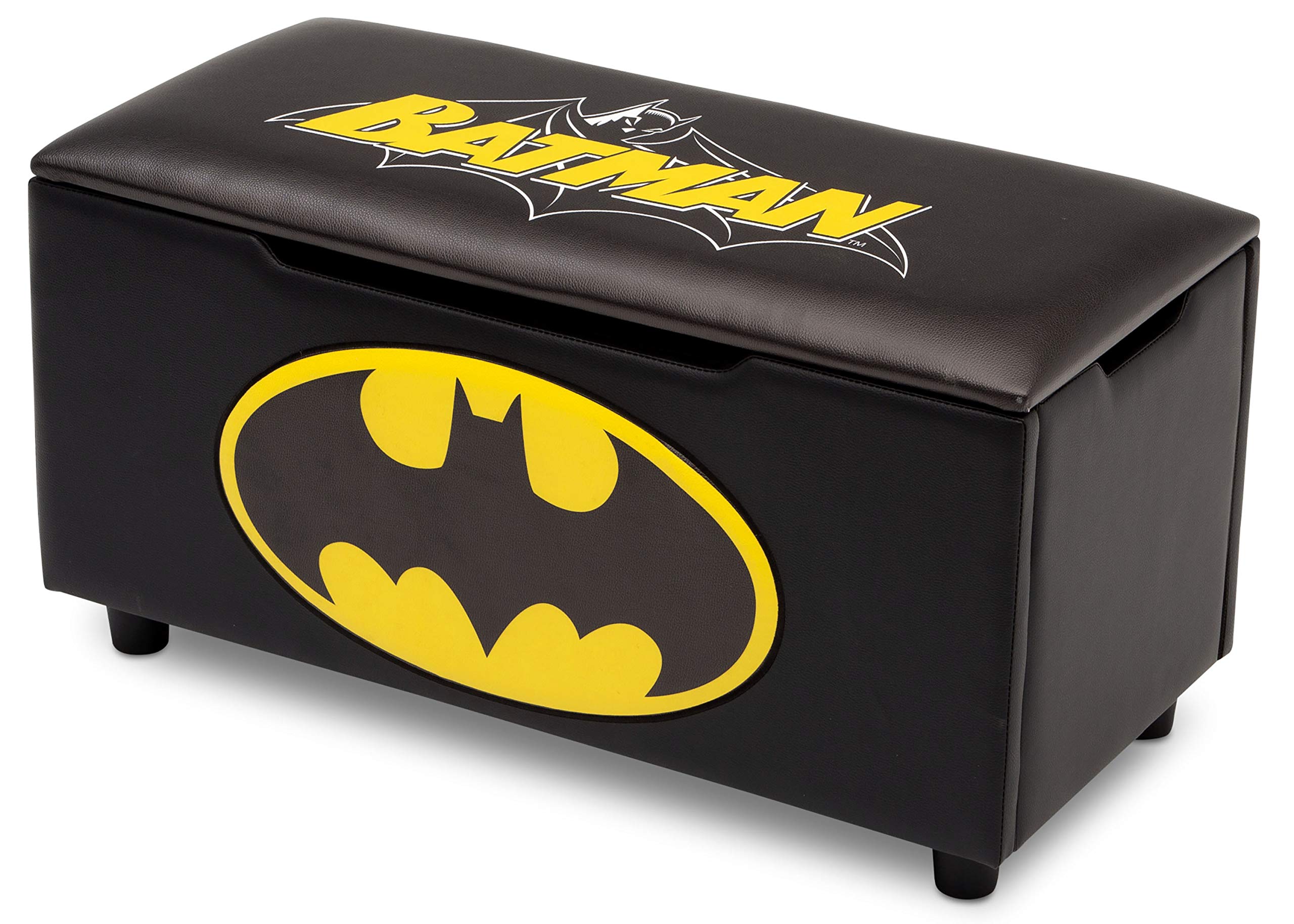 Delta Children DC Comics Batman Upholstered Storage Bench for Kids | Perfect for Bedrooms/Playrooms/Living Rooms | Features Fun Graphics of Batman