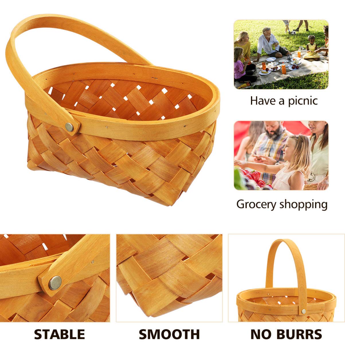 Rattan Storage Container Wooden Woven Basket with Handle Storage Basket Portable Storage Container