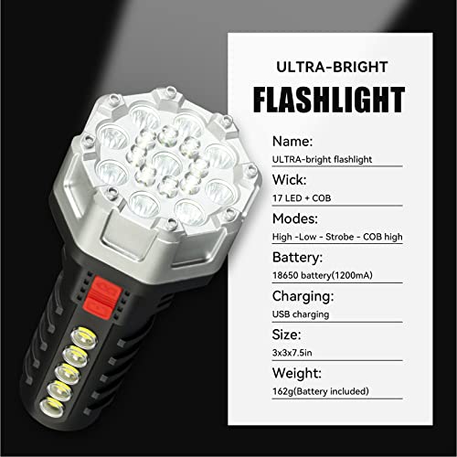 CWXCZY 2000 Lumens Ultra-Bright Floodlight Flashlight, High Lumens Rechargeable Flashlights for Outdoor Searching, Camping, Hiking(Black) (Black)