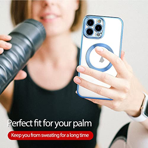 KANGHAR iPhone 13 Pro Max Case Magnetic [Support Magsafe Charger] Wireless Anti-Scratch Shockproof Clear Four Corner Cushion Durable Anti-Dropping Full Body Protection Cover-Blue
