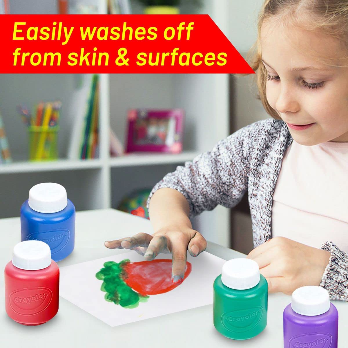 Kids Painting Set, Washable Paint for Kids 6 Colors, 7 Paintbrushes, Paint Palette, Non Toxic Tempera Paints 2 oz Each, Paints for Toddlers Art, Crafts