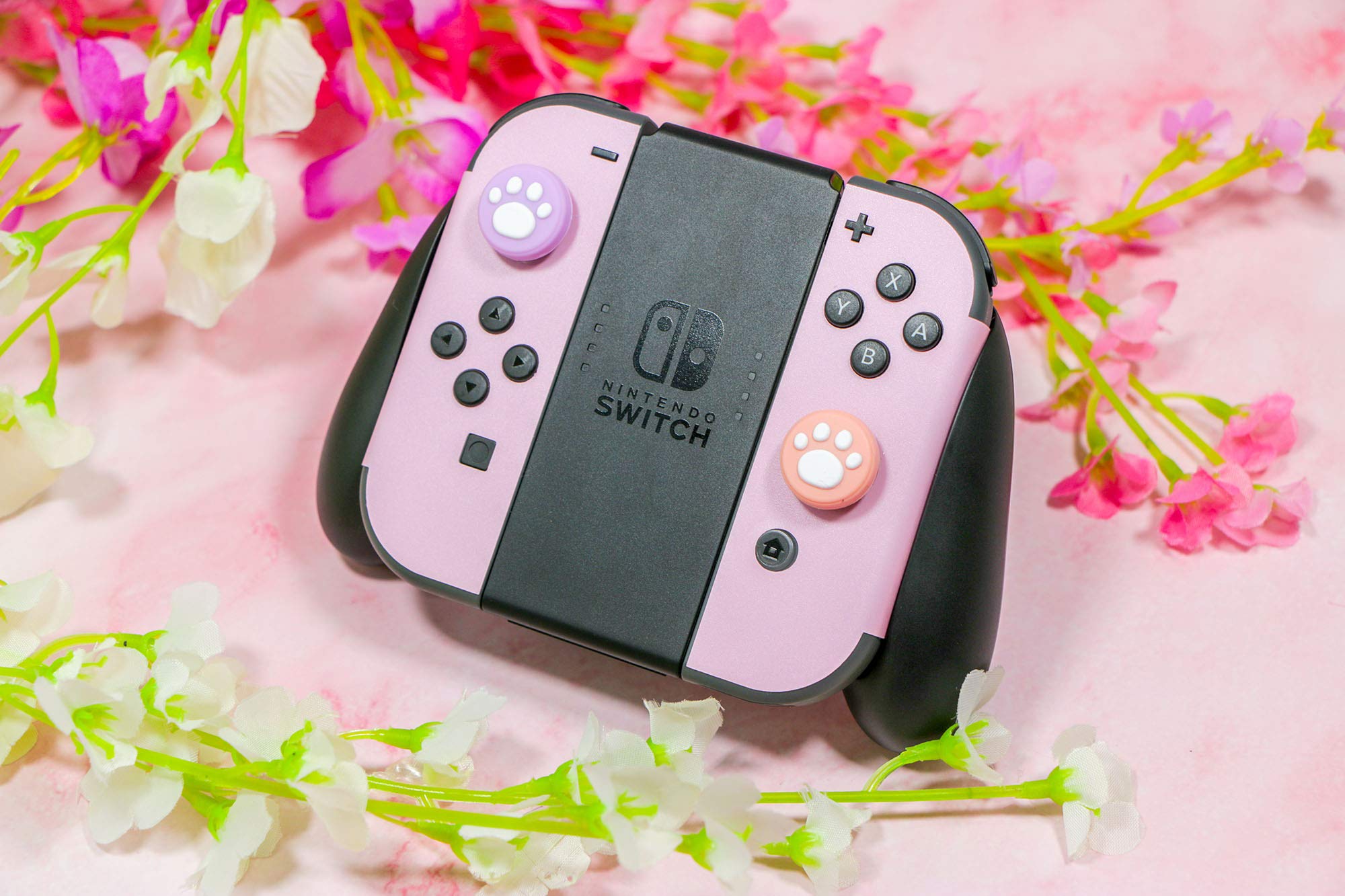 BelugaDesign Paw Thumb Grip Caps | Compatible with Nintendo Switch Lite OLED | Cute Kawaii Animal Joystick Cap, Soft Silicone Cover for Controller | Pack of 4 (Pink Purple)