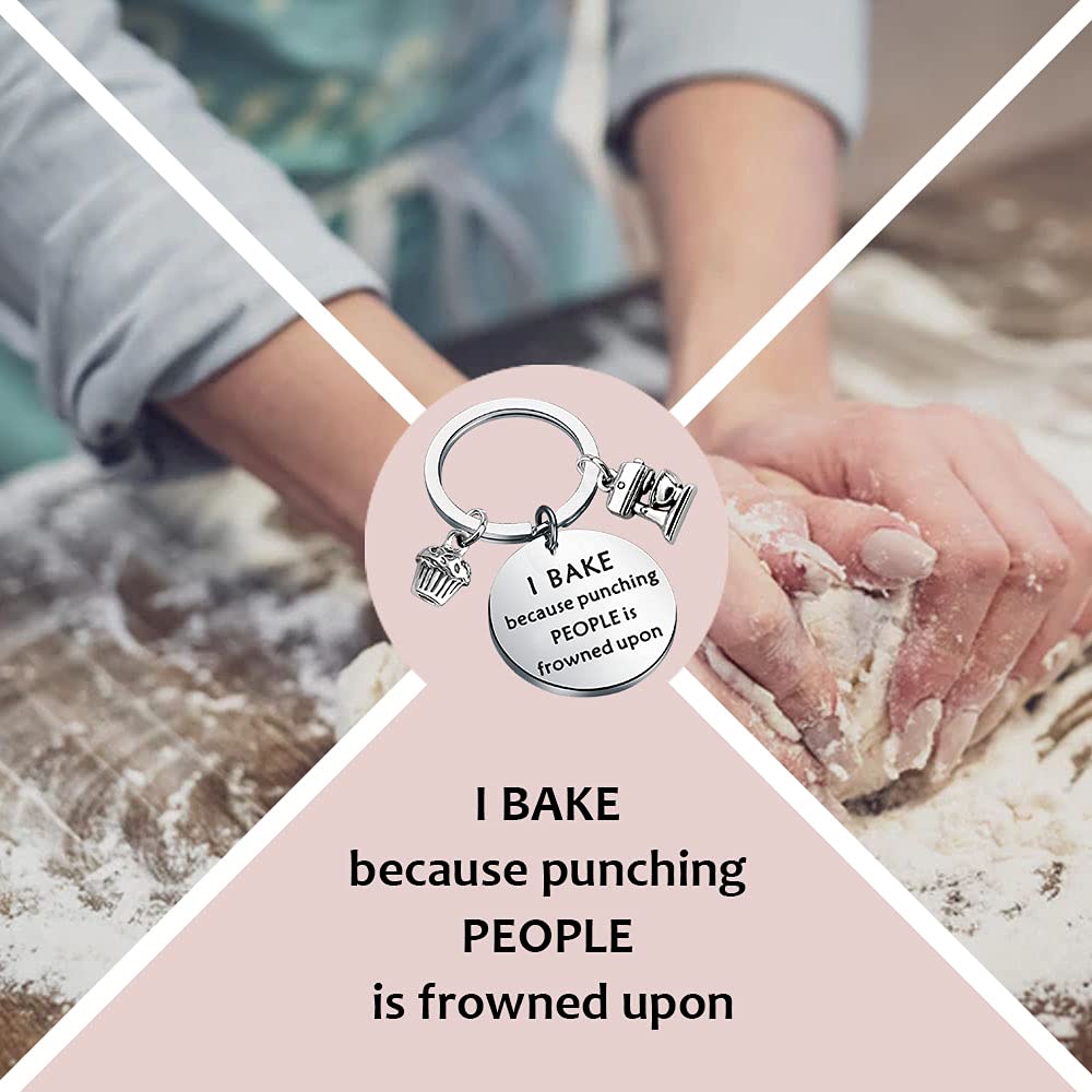 Baker Jewelry Gift for Baker Pastry Gifts Culinary School Gifts Bakers Gifts for Women Men (I BAKE because punching)