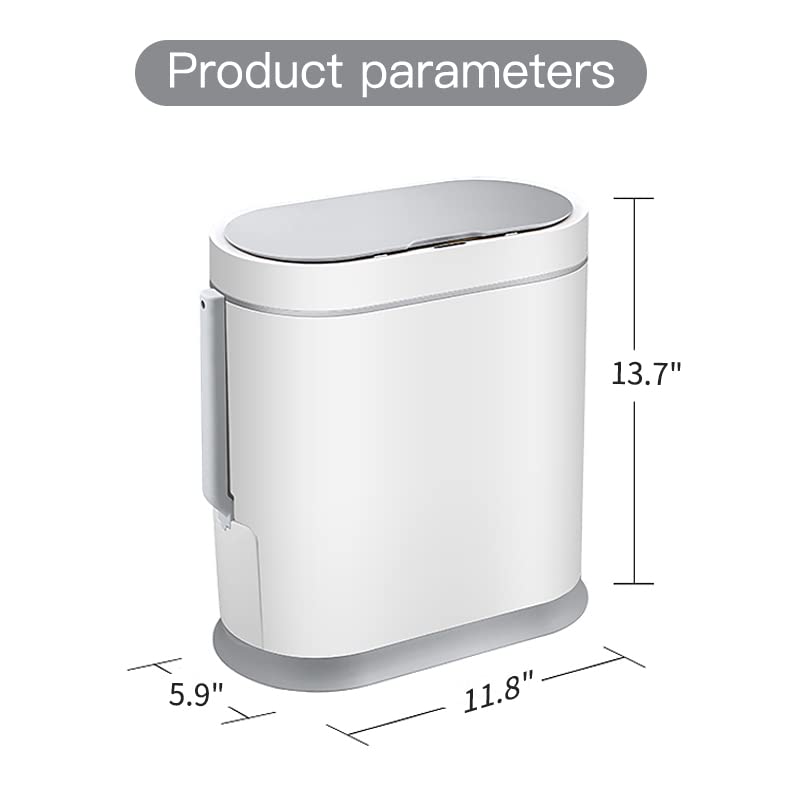 Huaqinglian 2.6 Gallon Automatic Touchless bothroom Trash can with Toiler Brusher- Motion Sensor Smart Garbage Can with lids-Slim Electric Wastebaskets for Bedroom/Living Room/Kitchen/Office (White)