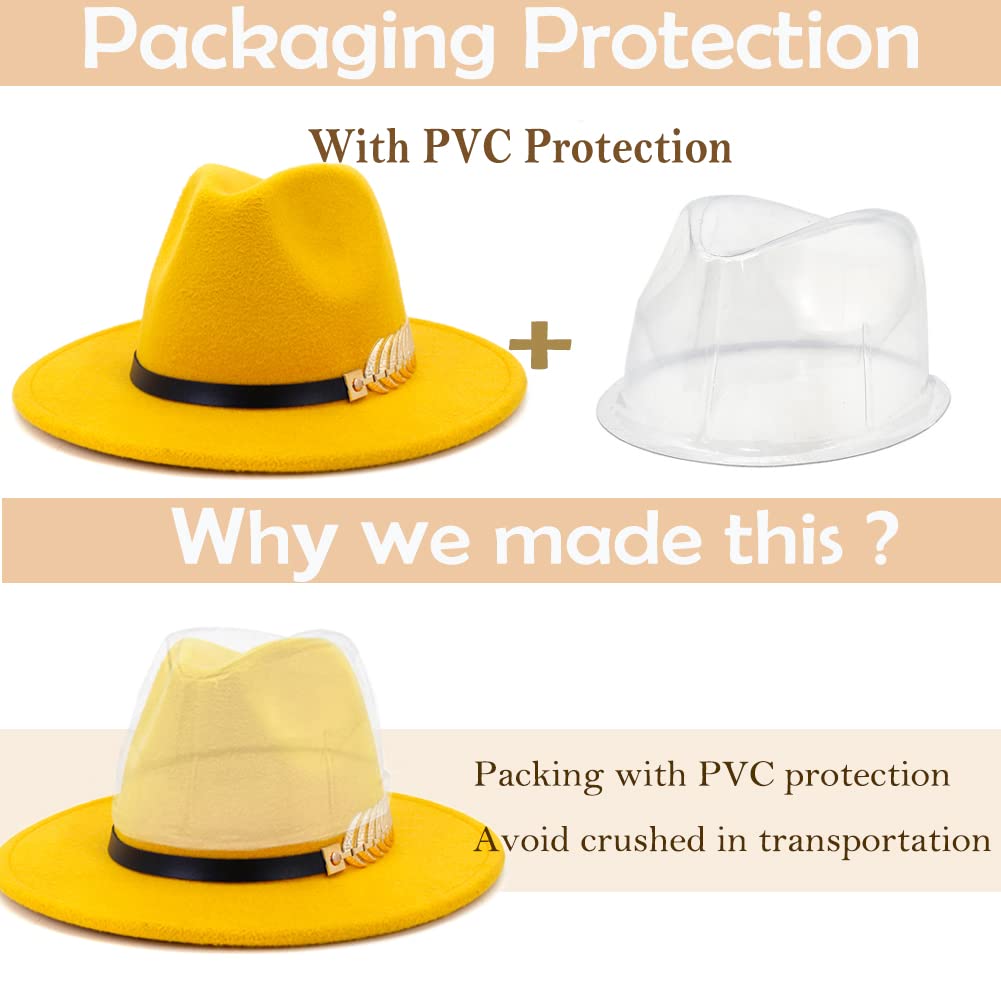 HUDANHUWEI Women's Wide Brim Fedora Panama Hat with Metal Belt Buckle W Yellow