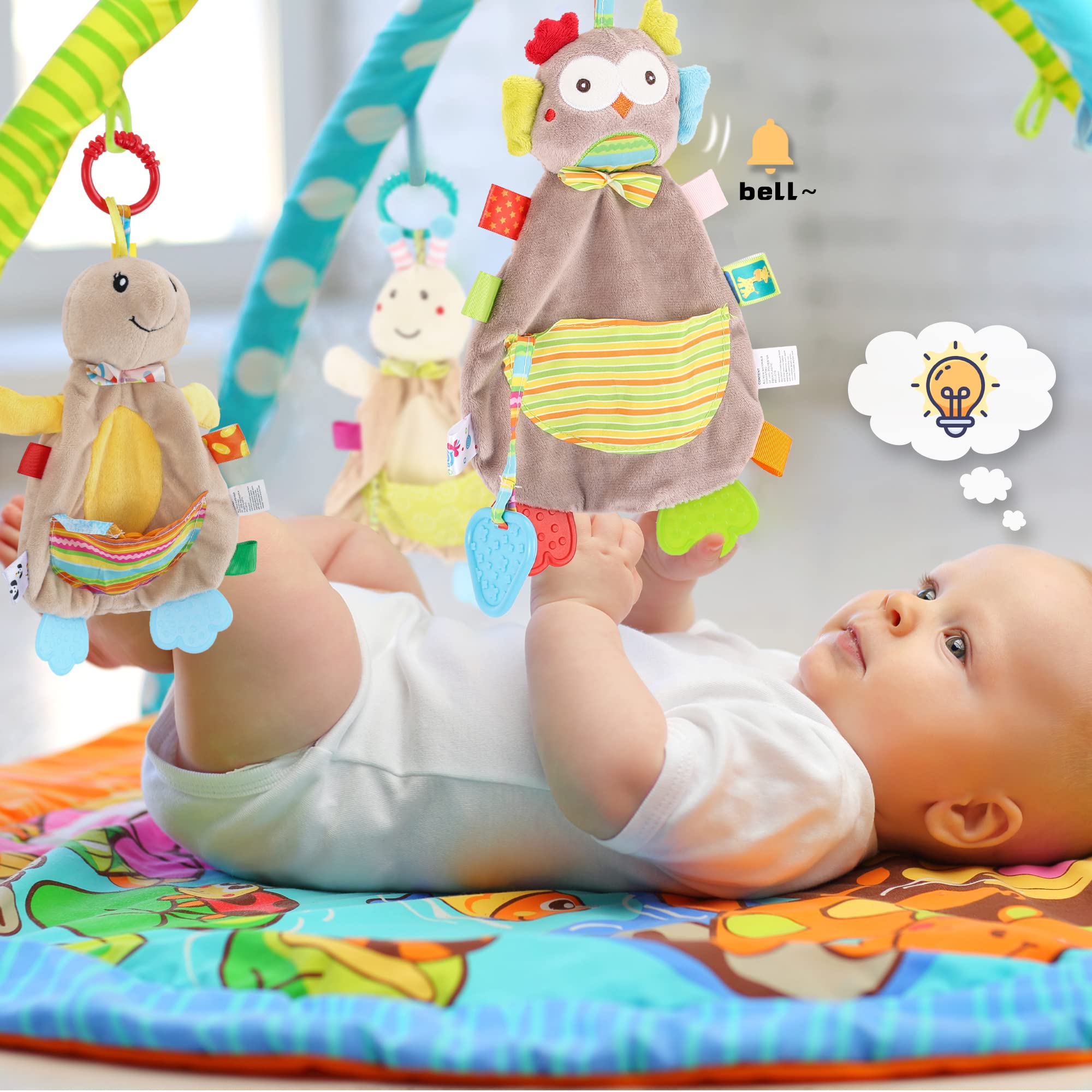 Baby Teething Cuddly Teether with Rabbit Character, 3 Textured Teething Places, BPA-Free Silicone, Soft Fabric Textures to Explore, and Crinkle Sounds to Discover