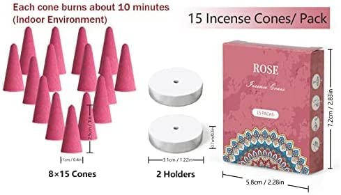 Incense Cones 120 Pcs, with Incense Holder, Mixed Natural Scents Deco Sandalwood Lavender Rose Sage Cinnamon Eucalyptus Rainforest Violet, 8 Assorted Boxes
