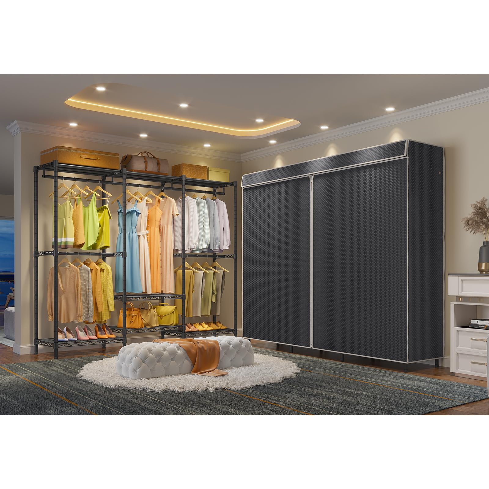VIPEK V5C SE Garment Rack Wardrobe Closet, Heavy Duty Clothes Rack with Adjustable Shelves and Black Upgraded Polyester Cover, Black Metal Clothing Storage Organizer for Bedroom, 70.1" Lx17.3 Wx76.4 H