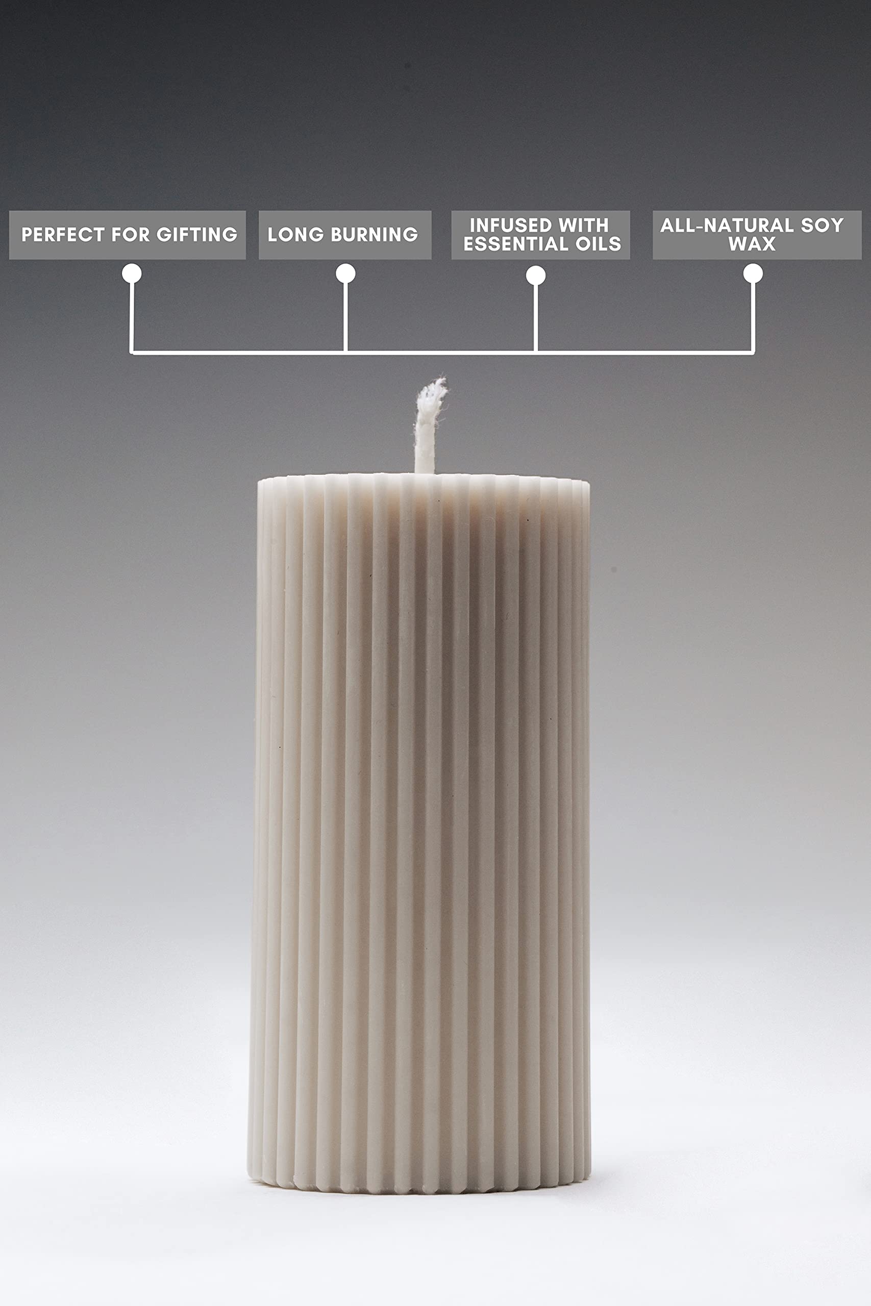 LAWA Roman Tall Ribbed Pillar Candle - Scented Soy Wax Stripped Dinner Candle | Classic Aesthetic Decoration Candle Set | Housewarming Gift | Wedding Event Decor - White (Medium)