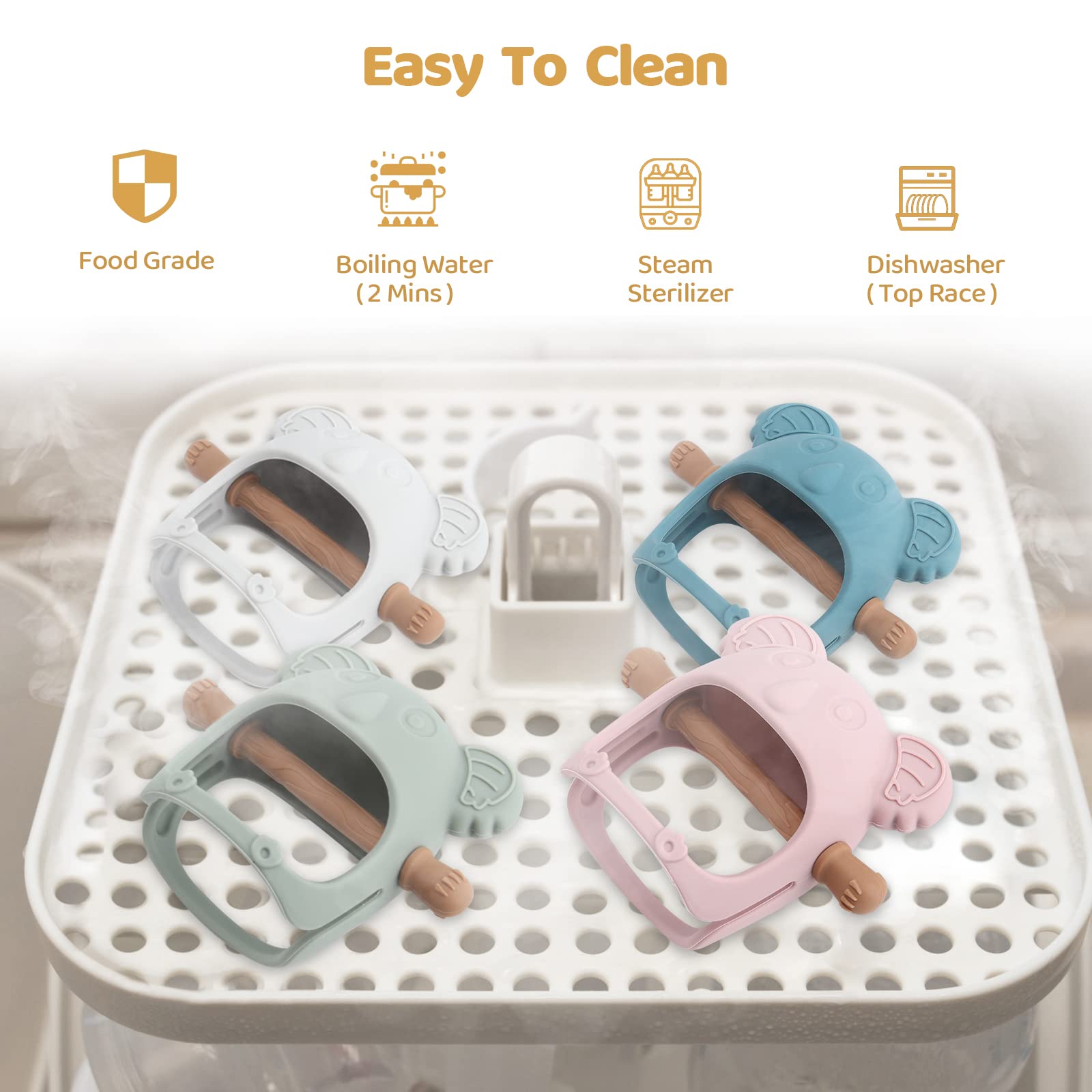 Baby Teething Toys, Koala Teethers for Babies 0-6 Months, Glue-Free Handle, Never Drop Silicone Teethers for Babies, Hand Teethers, Infant Toys, Soothing Pacifier for 1+ Months Infants Babies